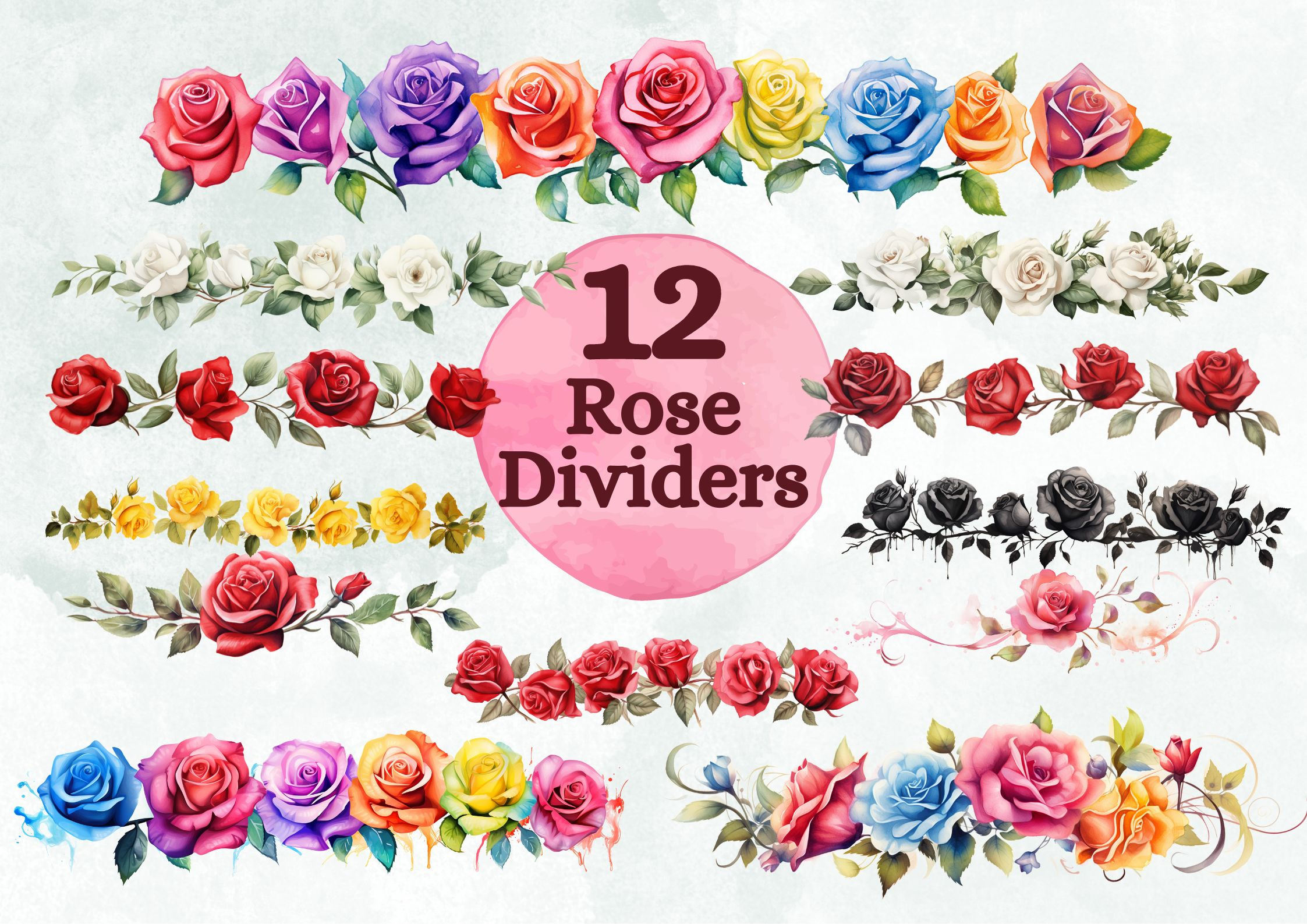 Floral Border Clipart, Rose Dividers, a Decorative Illustration by ...