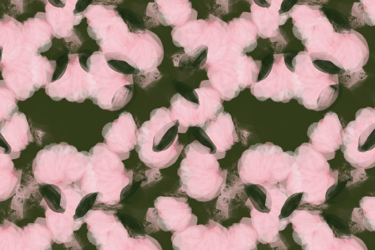 Abstract pink green spring blooms, a Pattern Graphic by Nocito Design