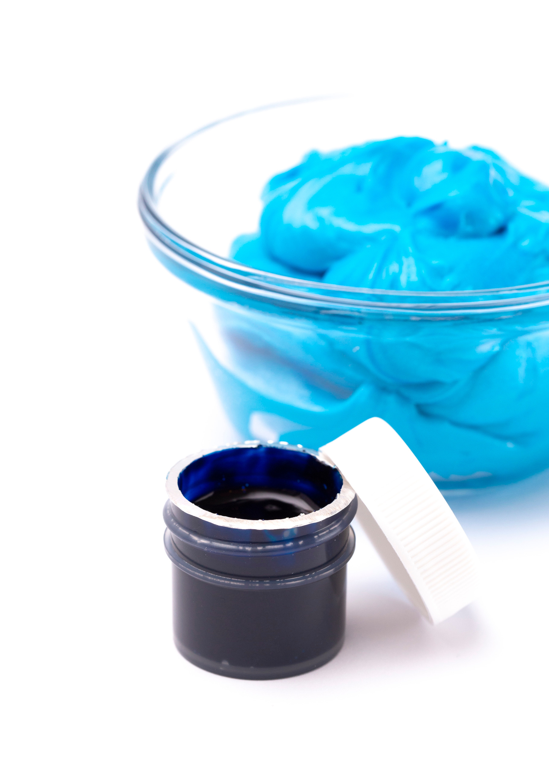 Opened Pot of Blue Gel Food Coloring for Baking Isolated on a Wh, a ...