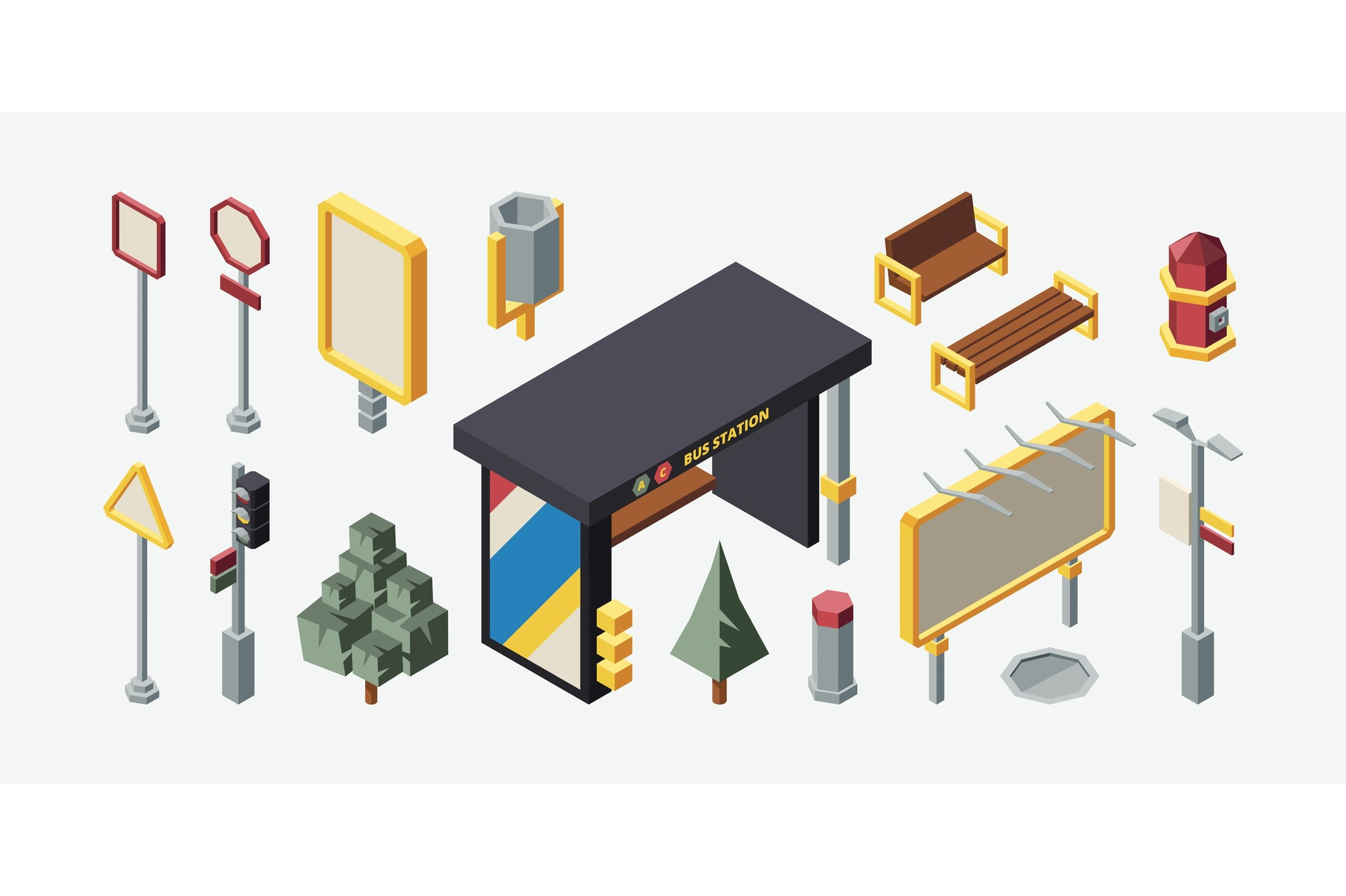 City bus stop 3d isometric vector, a Transportation Illustration by ...