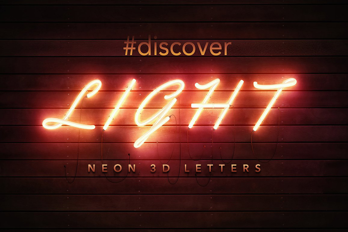 PSD Neon 3D Letters, an Object Graphic by GK Creative