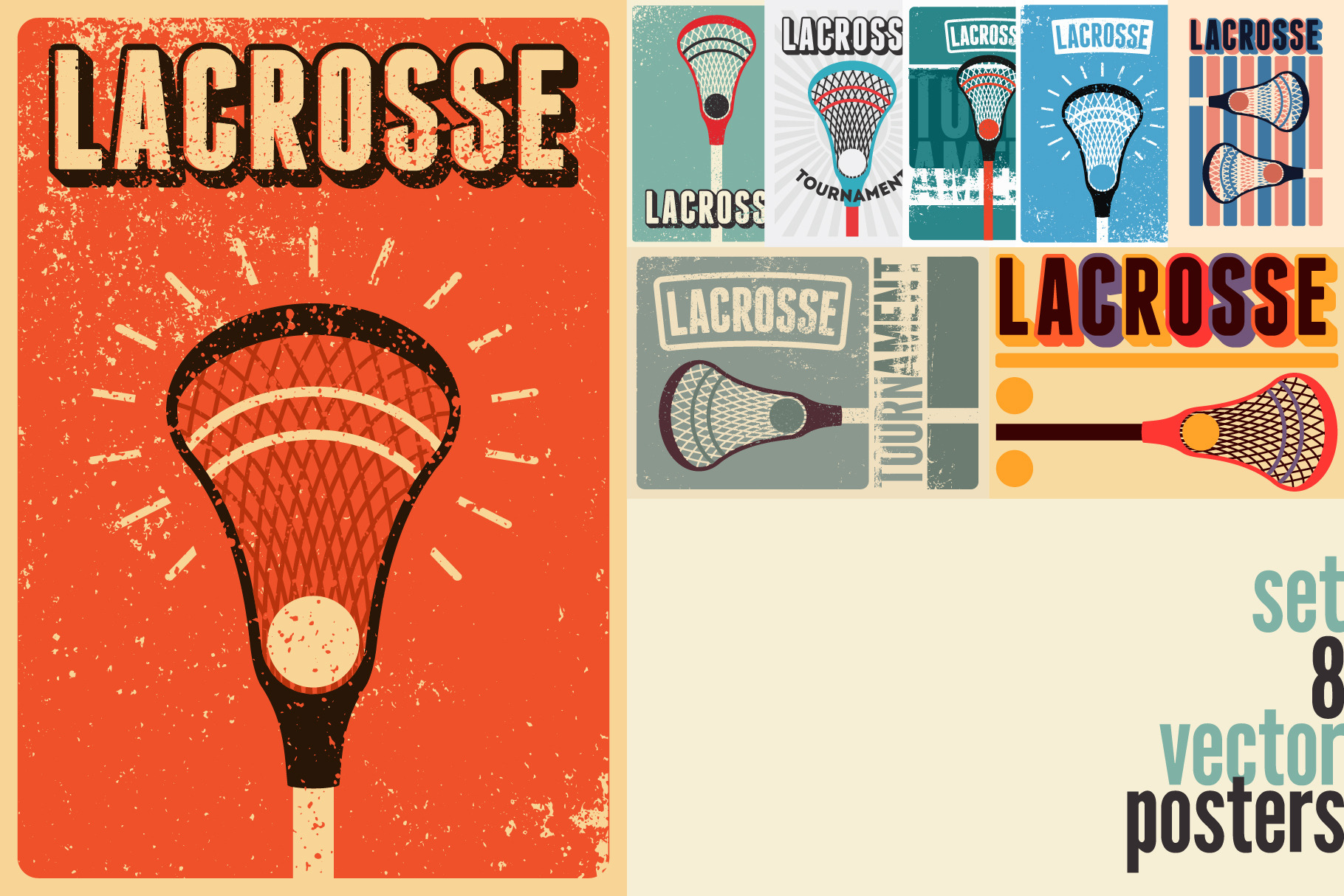 Lacrosse vintage vector posters., a Sport Illustration by PoPaShop