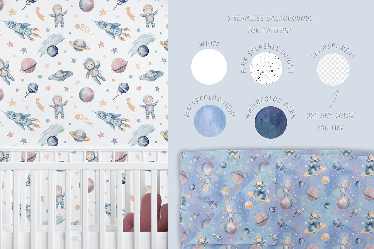 Watercolor Space pastel Clipart Set