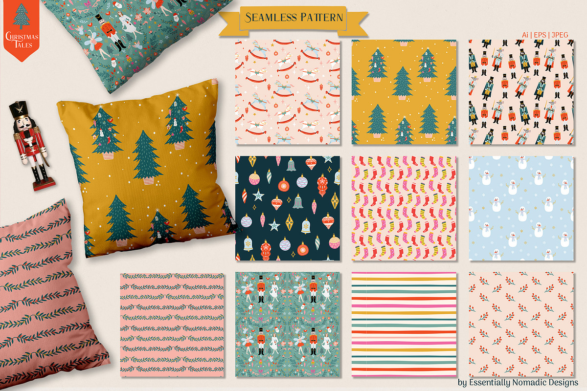 Nutcracker Christmas Pattern Graphic, a Seasonal Illustration by ...