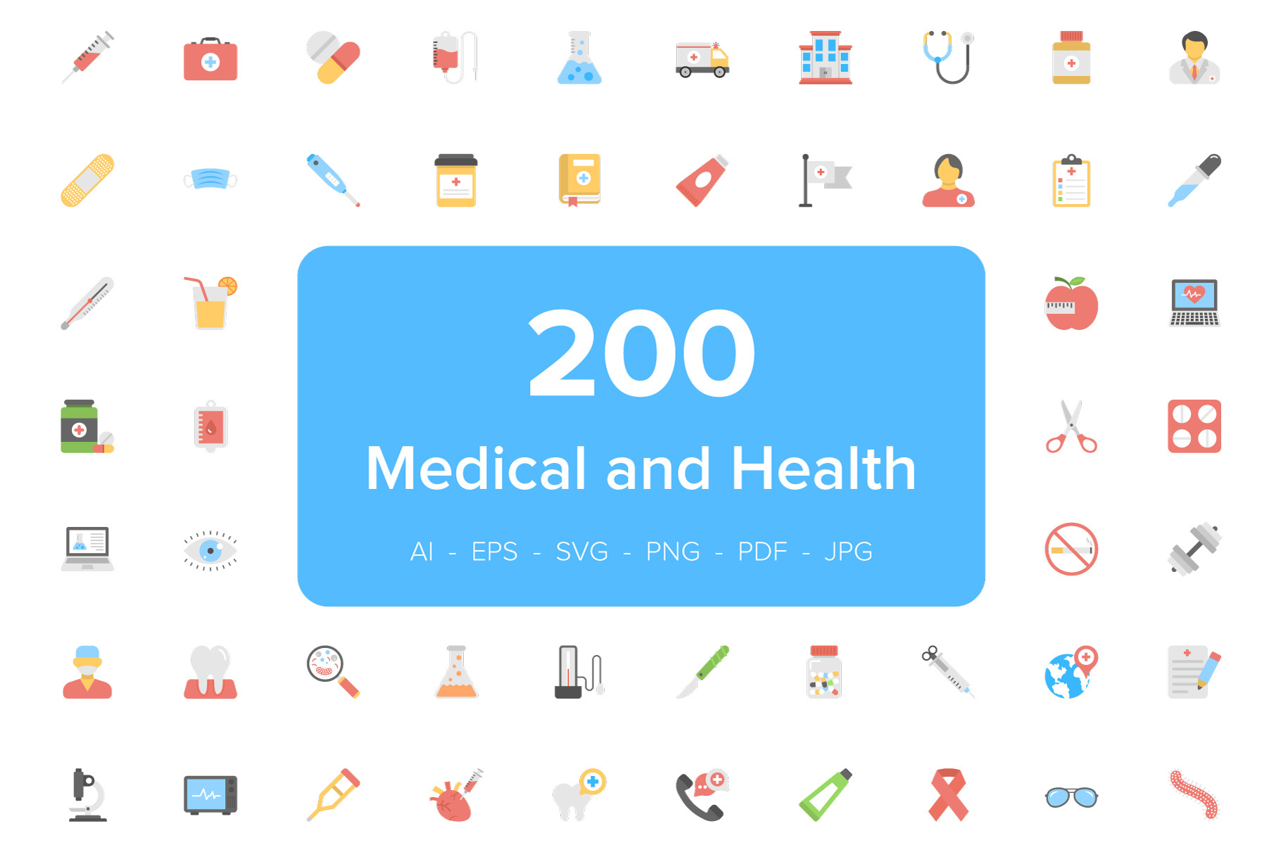 200 Medical and Health Flat Icons, an Icon by Creative Stall