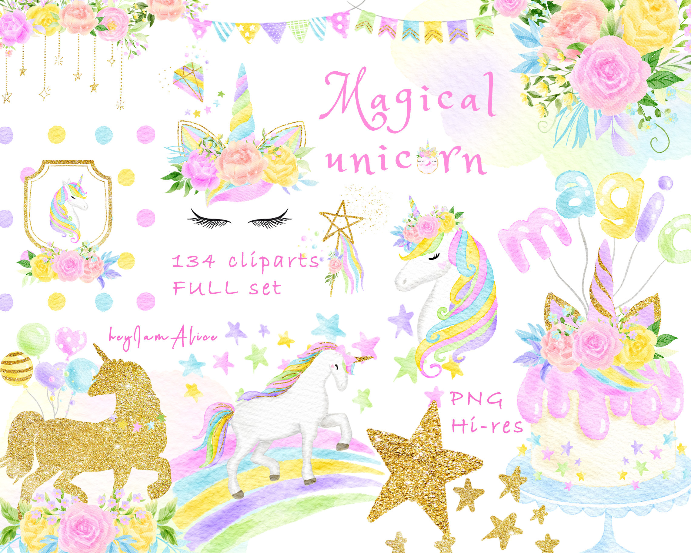 Magical unicorn clipart | Creative Market