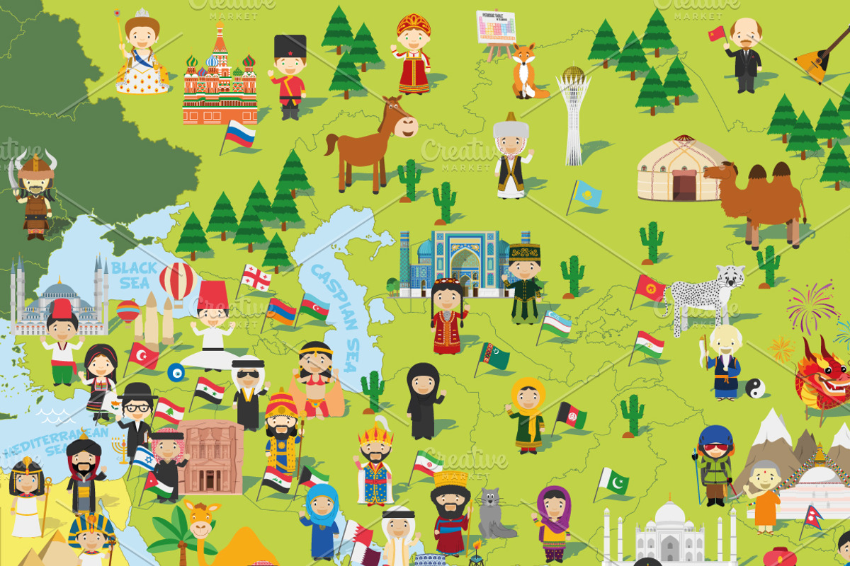 Cartoon Map of Asia