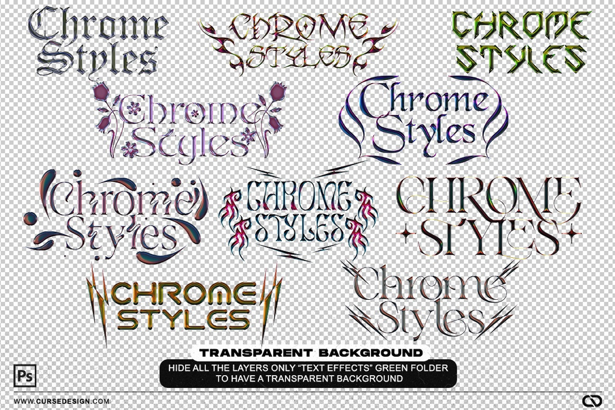 Chrome Styles Text Effects I 10 PSD, an Action Add-On by Cursedesign