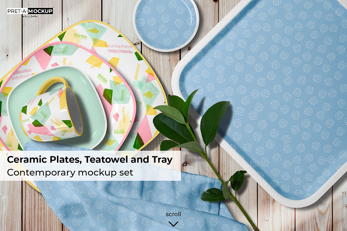 Ceramic Plates & Tray Mockup, a Household Mockup by Pret-a-Mockup