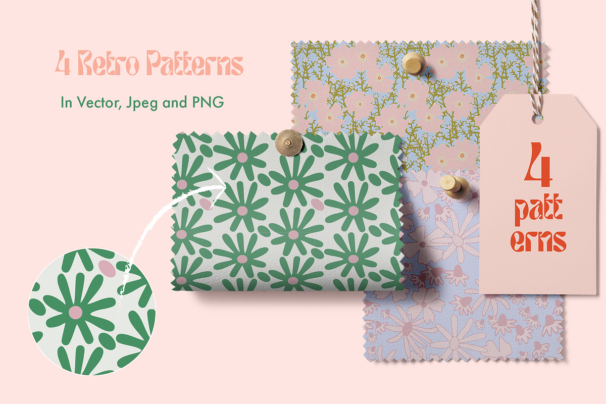 Flower Power Retro Pattern Set, a Pattern Graphic by Emma Make