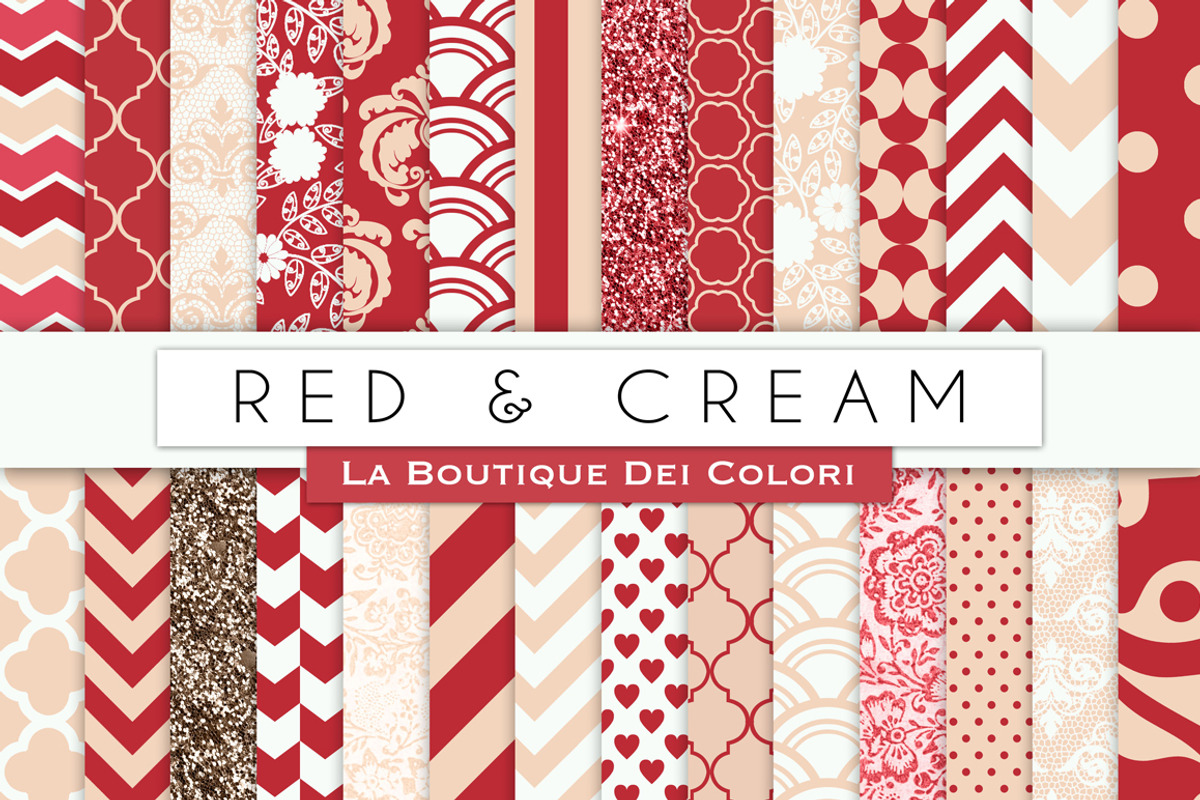 Red & Cream Digital Papers, a Pattern Graphic by La Boutique dei Colori