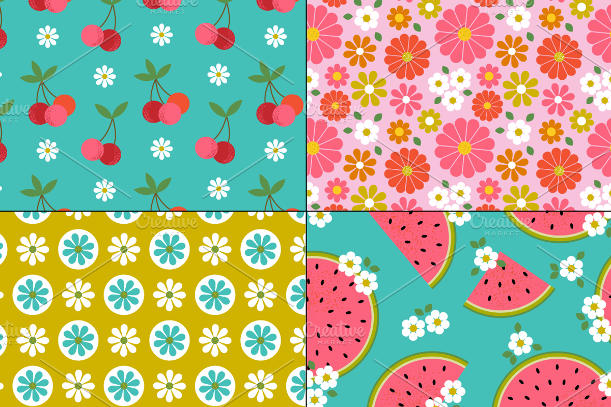 Retro Fruit & Floral Patterns, a Pattern Graphic by Melissa Held Designs