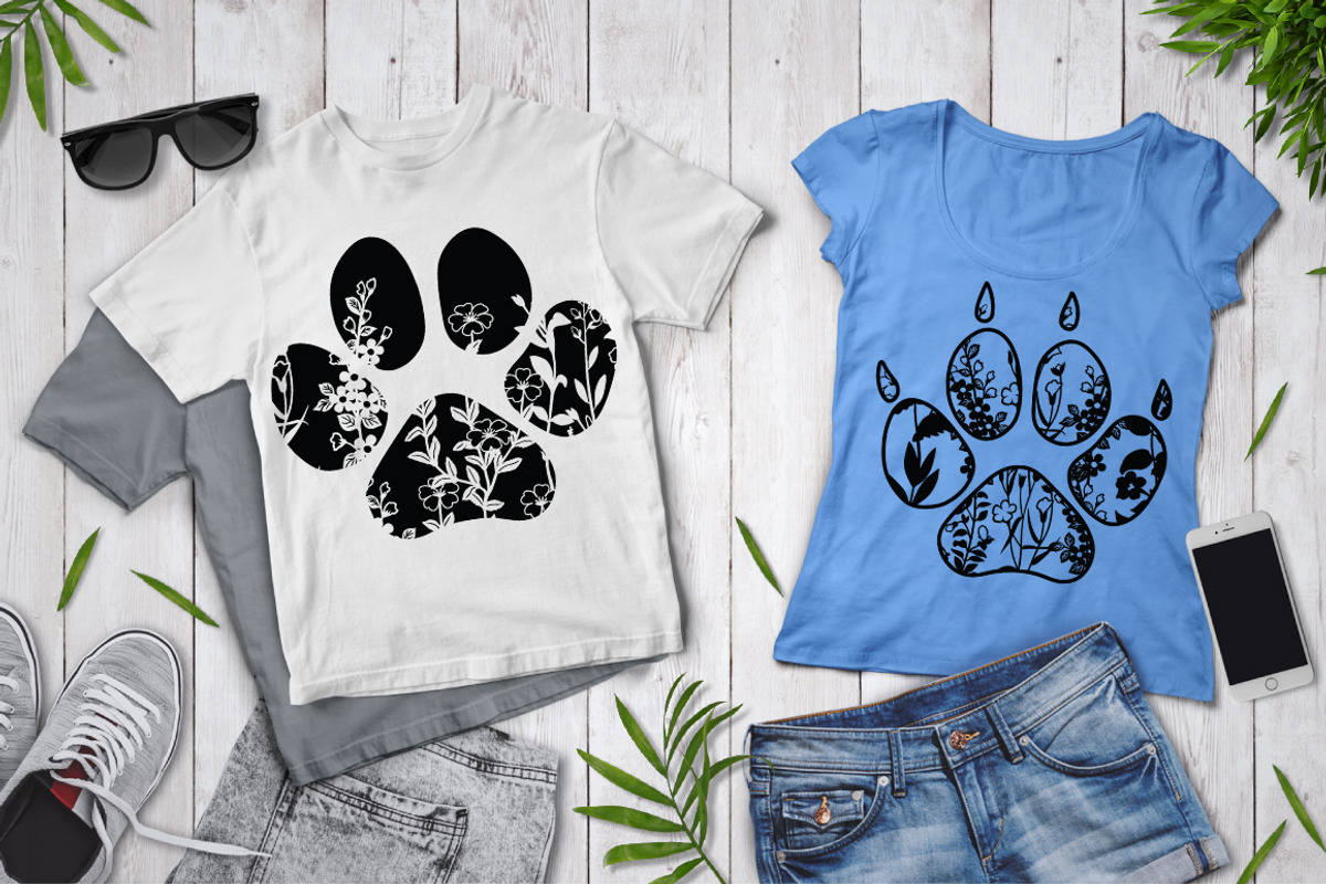 Floral Pet Paw SVG, Dog SVG, Cat SVG, an Animal Illustration by Doodle ...
