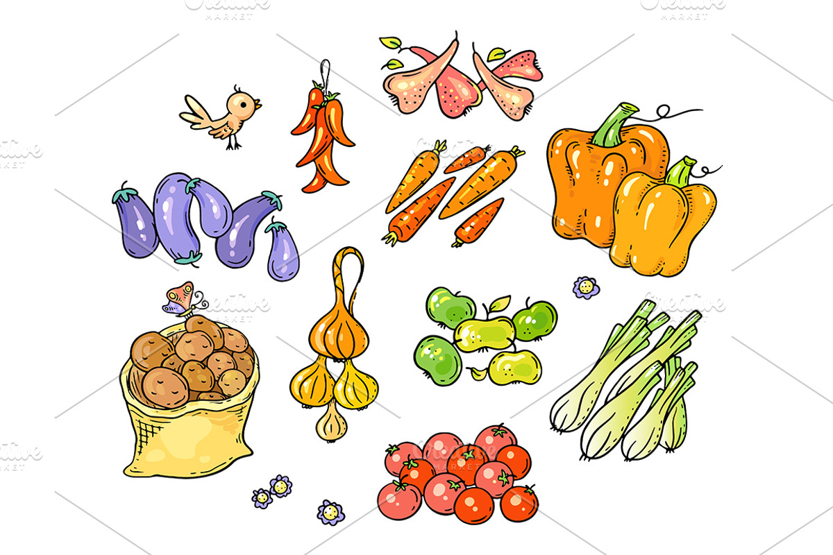 Set of cartoon vegetable clipart, a Food Illustration by Bubert Art