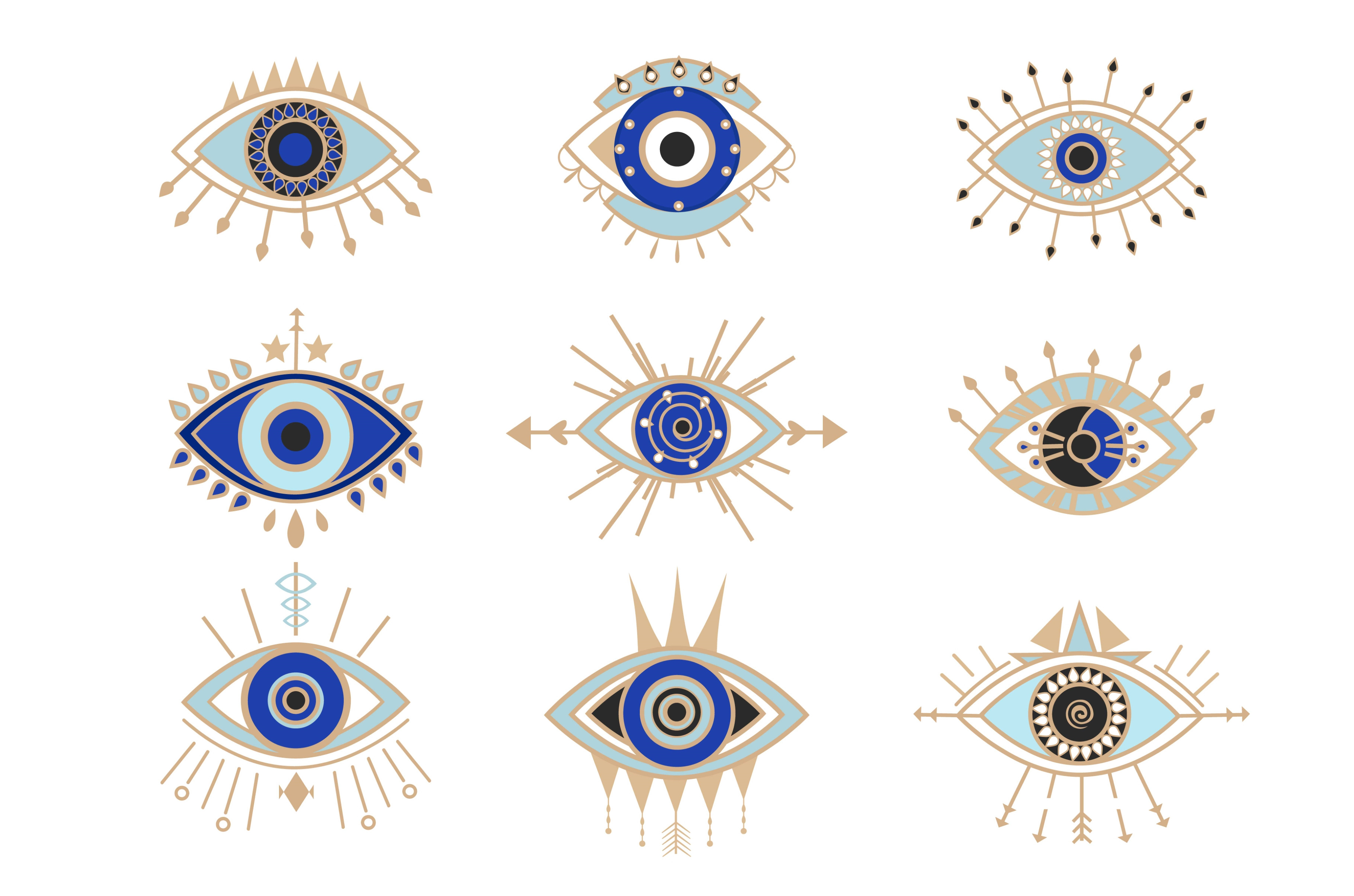 Occult eyes symbols set. Esoteric, an Illustration by Multigon