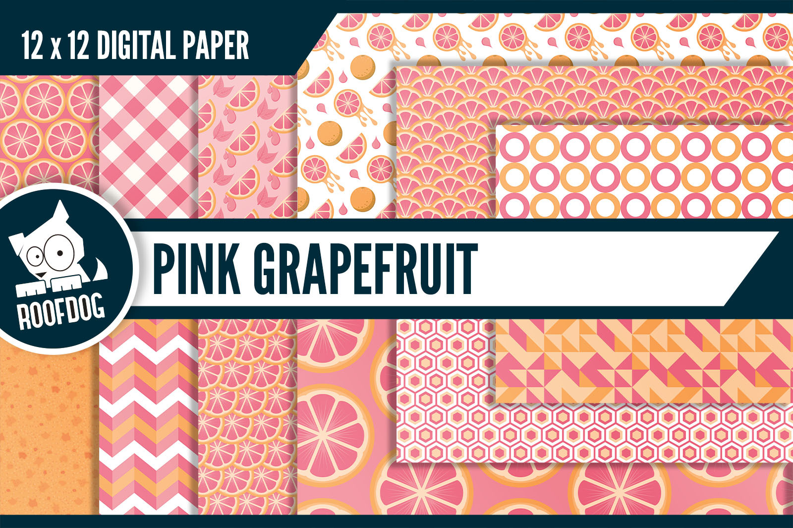 Pink grapefruit digital paper, a Pattern Graphic by Roofdog Design