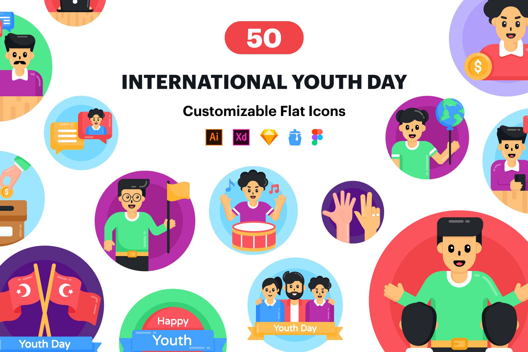 50 International Youth Day Vector Icon | Creative Market