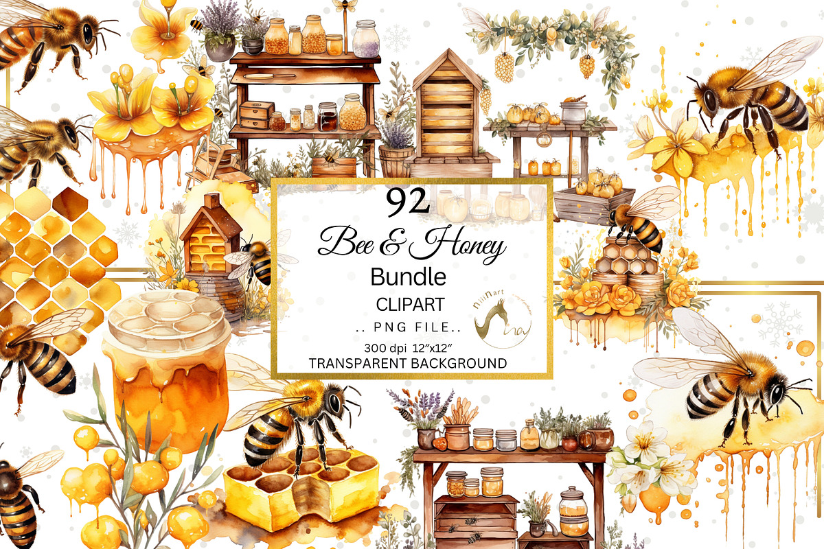 Bee and Honey Clipart Bundle, a Seasonal Illustration by NiiiNArt