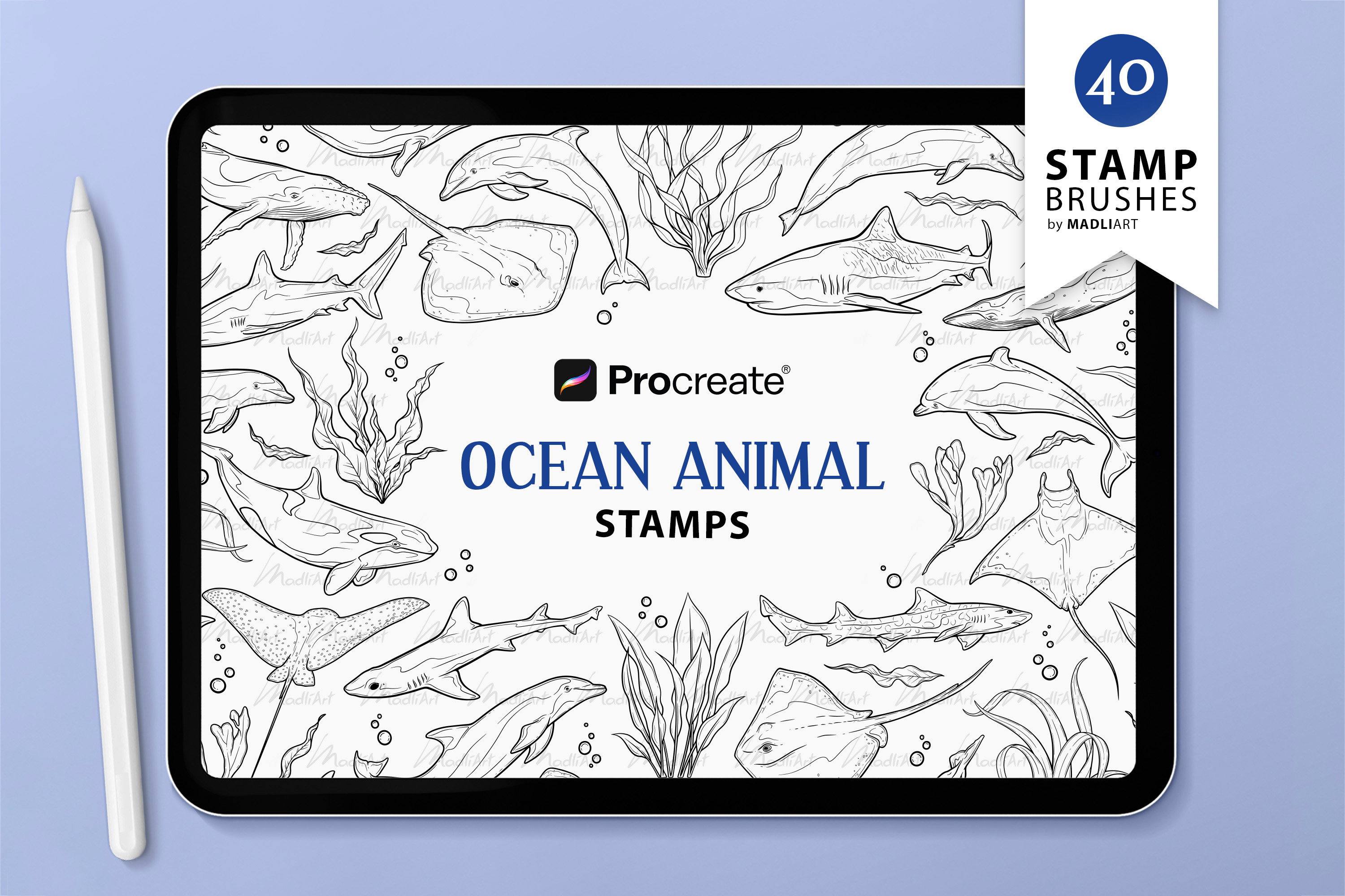 Ocean Animals Procreate Brush Stamps, a Shape Add-On by MadliArt