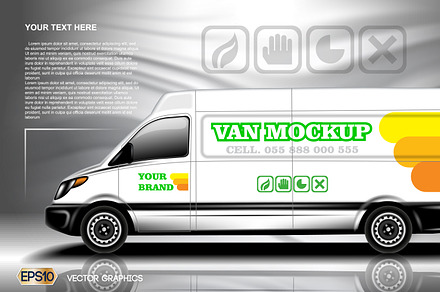 Vector blue travel bus mockup, an Advertising Mockup by frimufilms