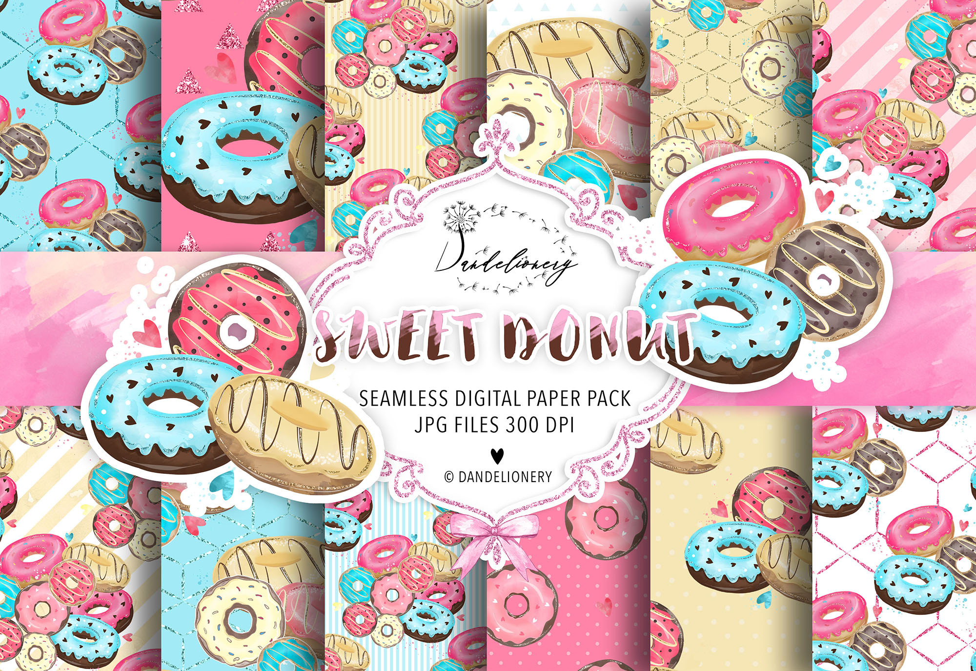 Sweet Donut digital paper pack, a Pattern Graphic by designloverstudio