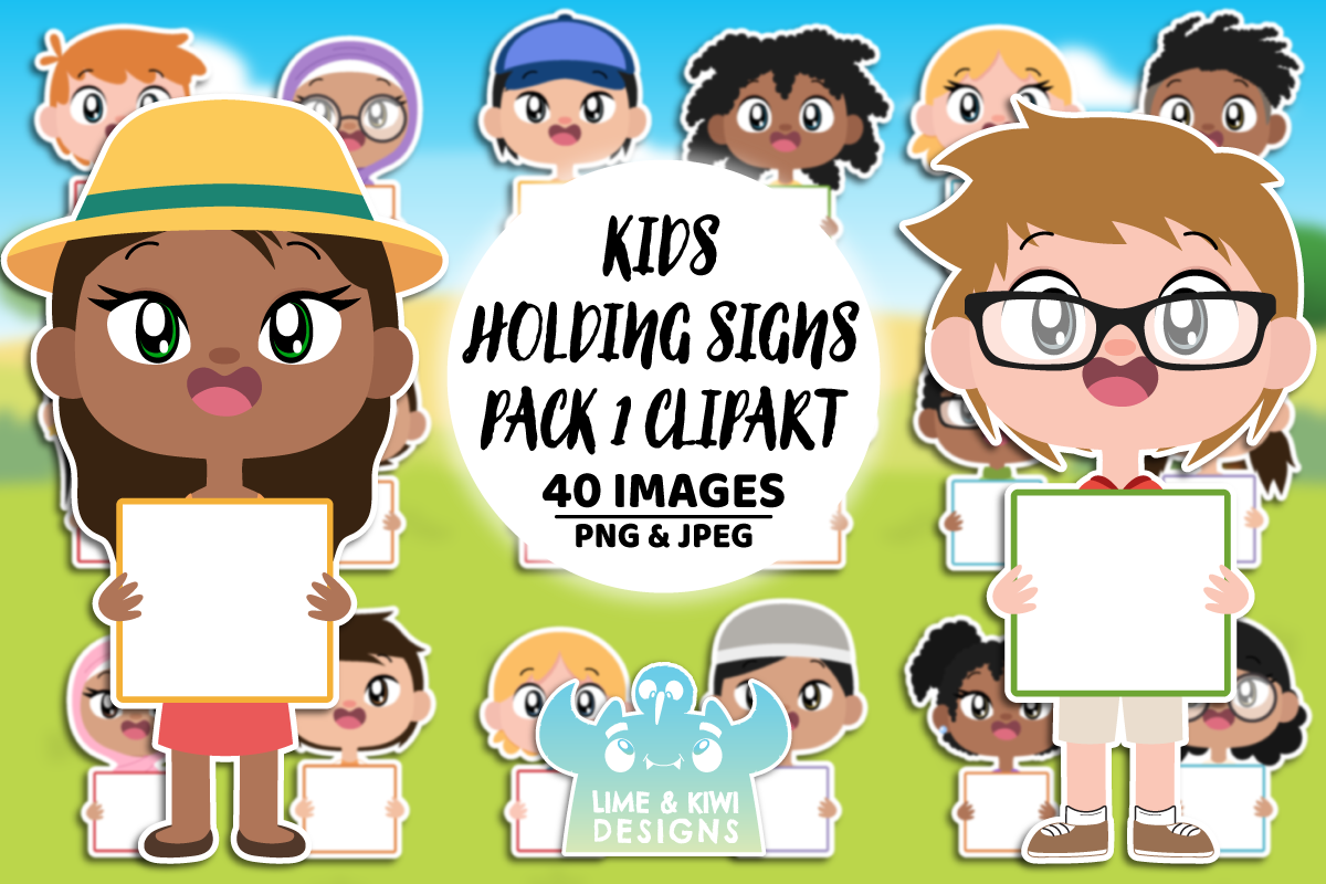 Kids Holding Signs Option 1 Clipart, an Education Illustration by Lime ...