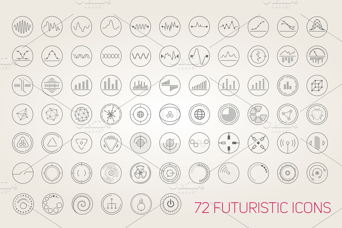 Set of vector futuristic icons, an Outline Icon by Julvil