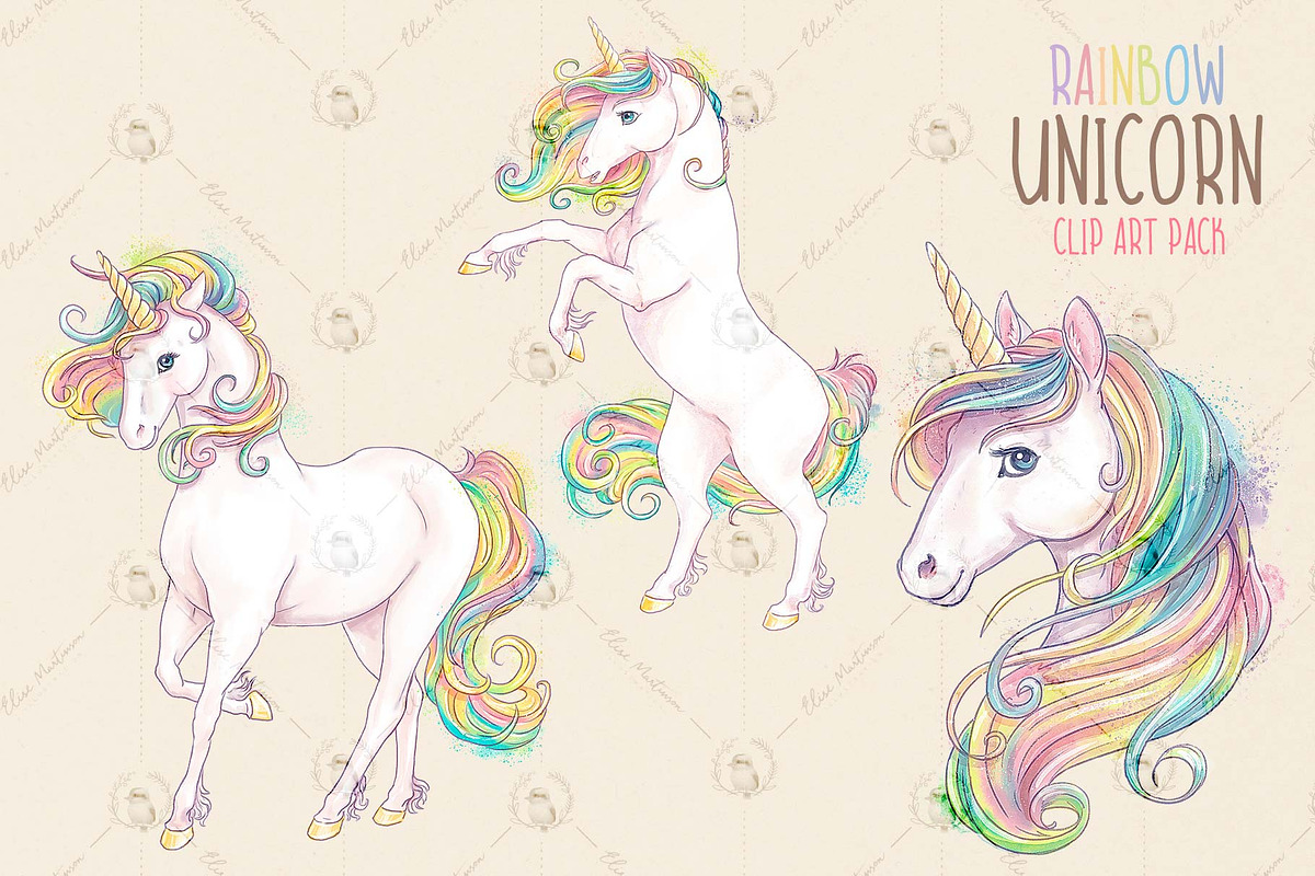 Rainbow Unicorn Clipart, an Illustration by Clip Art by Elise M