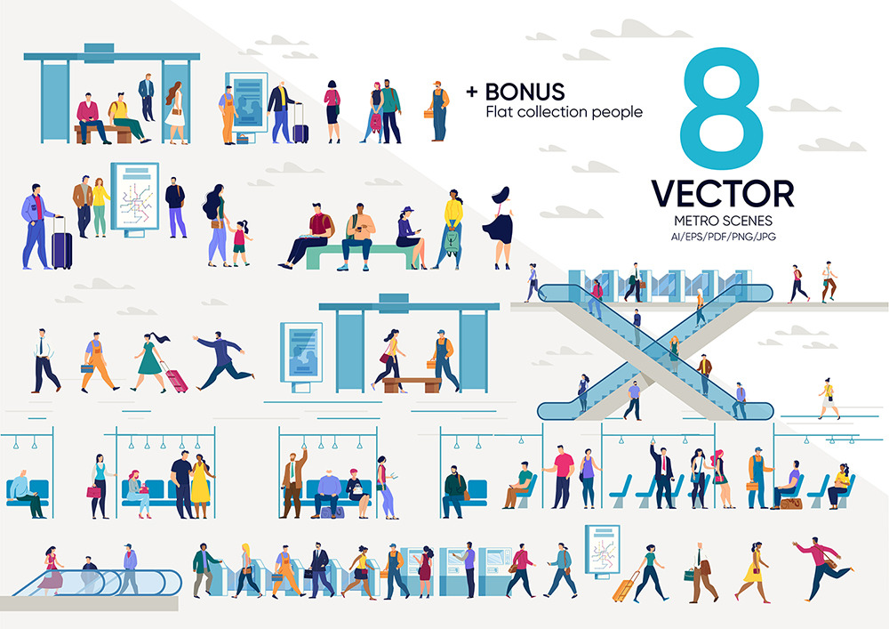 Metro Scenes Flat Collection, a Person Illustration by Tera Vector