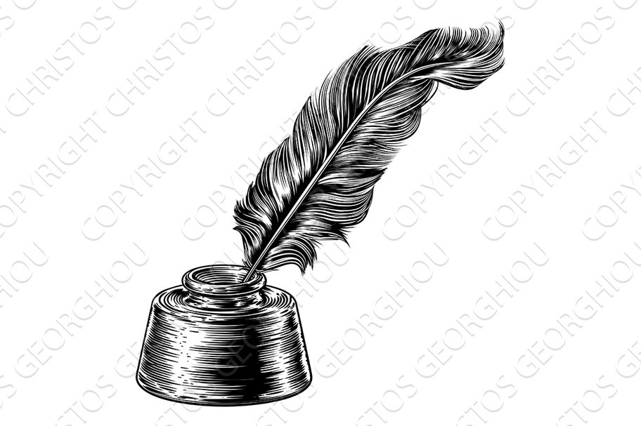 Feather Quill Ink Pen in Inkwell, a Texture Graphic by Christos Georghiou