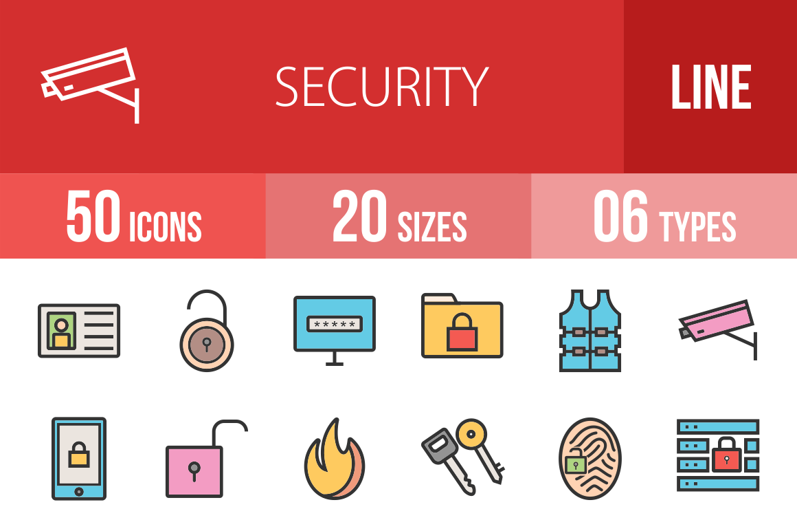 50 Security Line Filled Icons, an Outline Icon by IconBunny