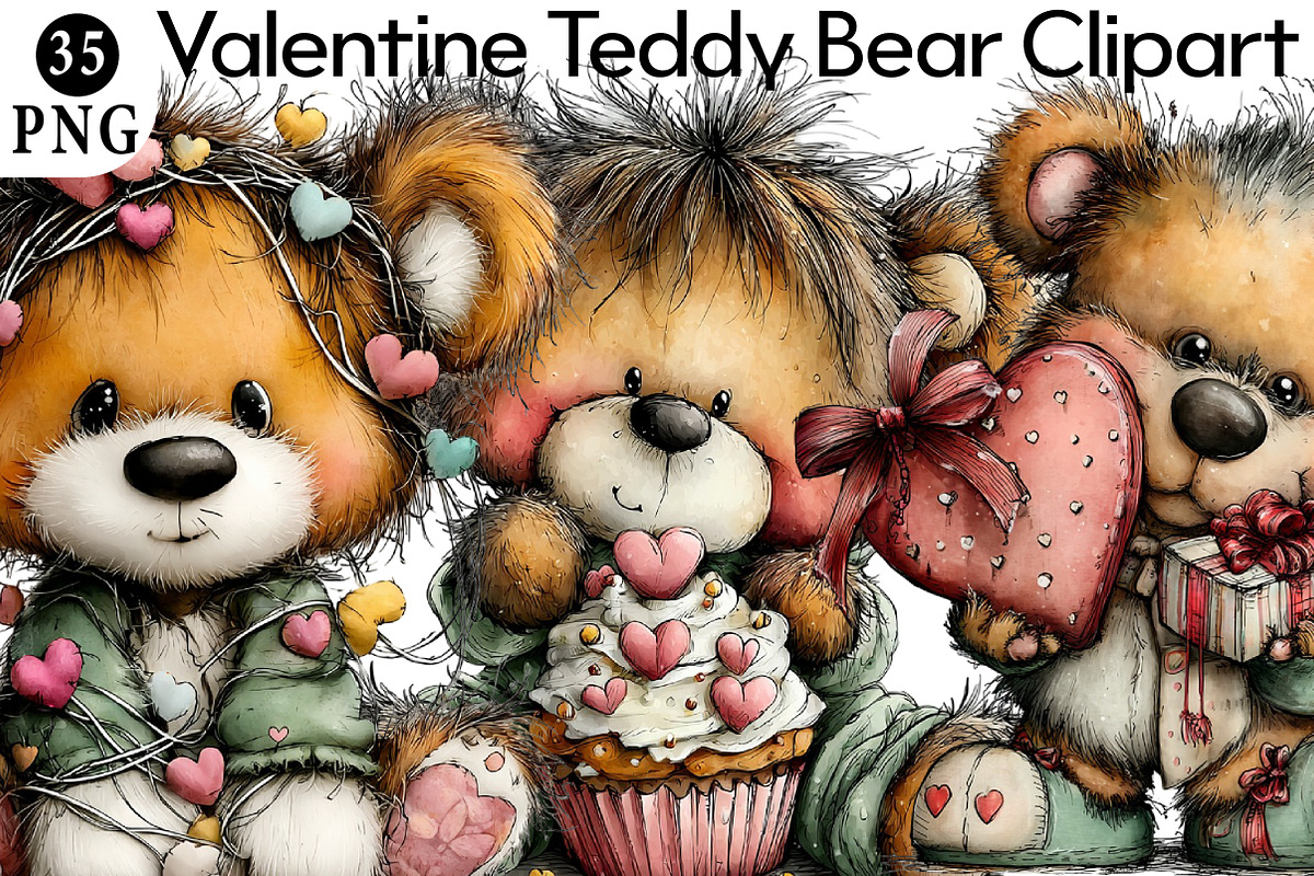 Valentine Teddy Bear Clipart Bundle, an Illustration by Daily.Designs