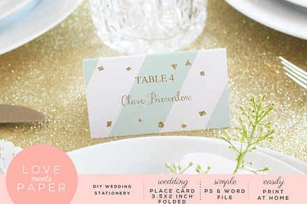 Table Place Card Template PC3004, a Card Template by Love Meets Paper