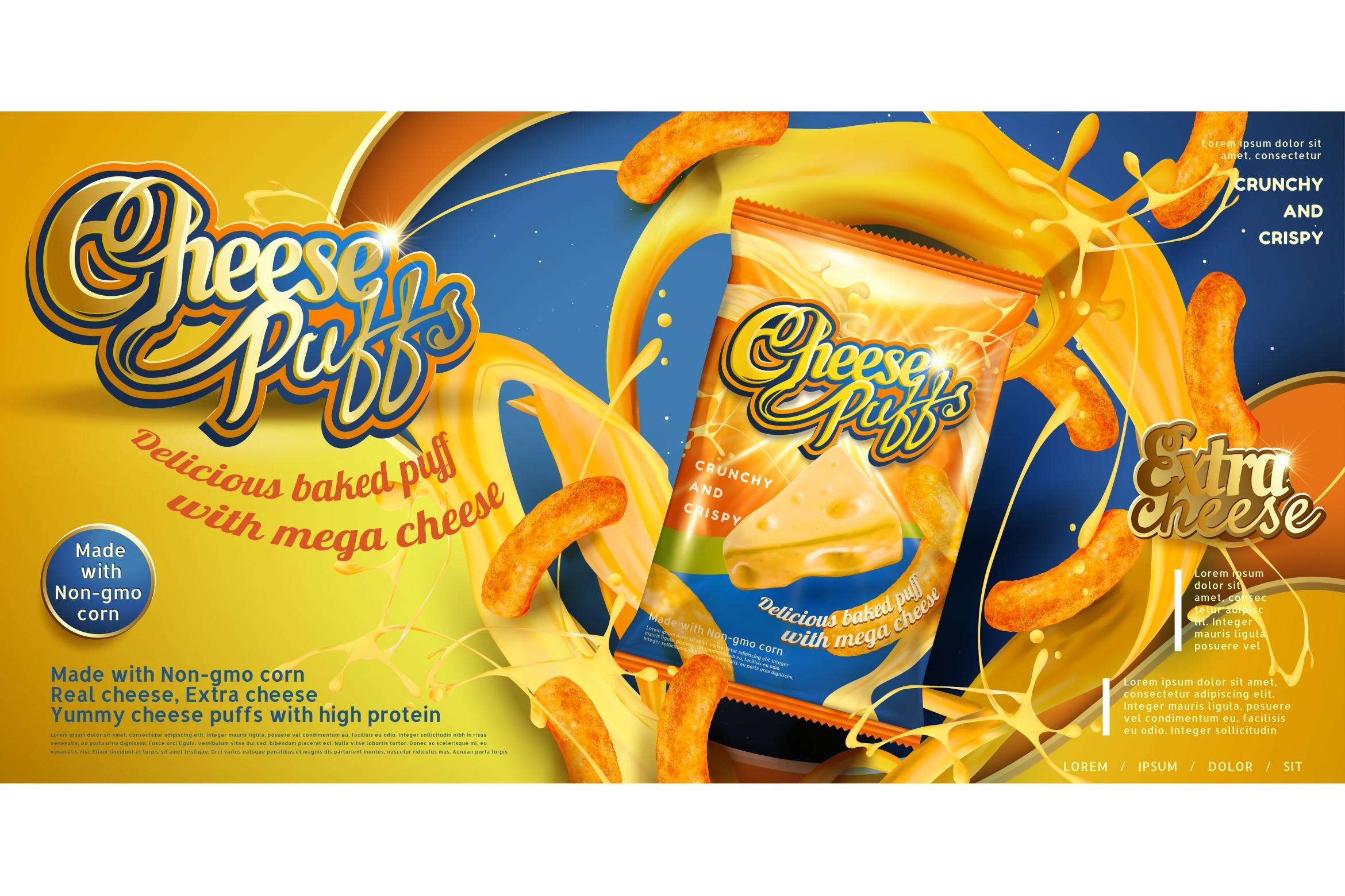 Cheese puffs ads, a Flyer Template by TotallypicRF | Creative Market