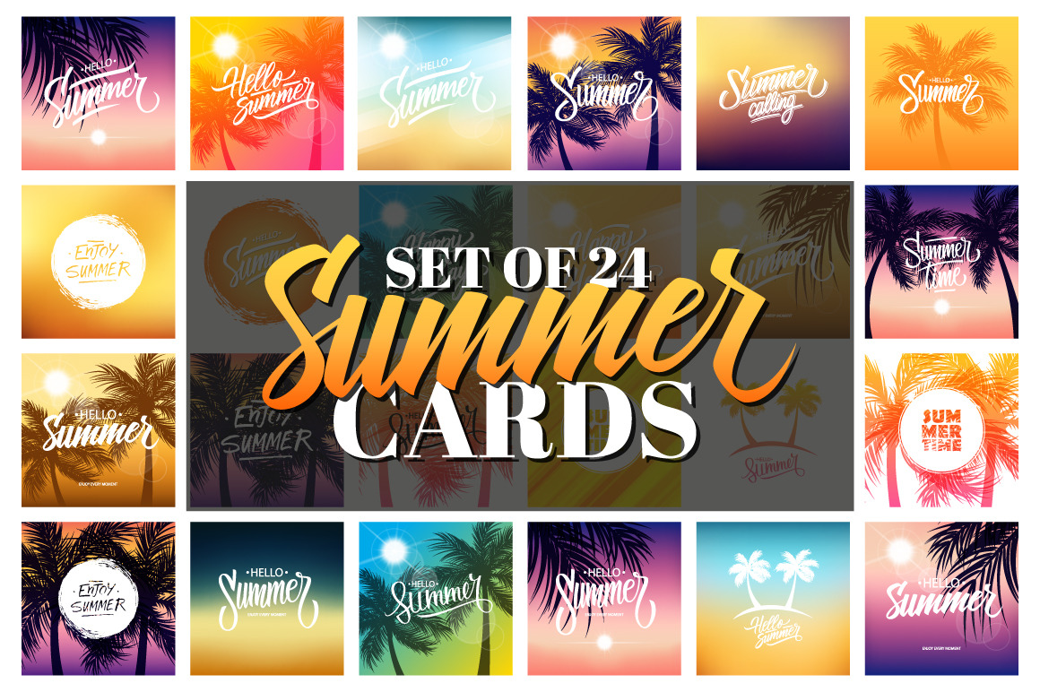 Set of Summer cards, a Seasonal Illustration by Finevector