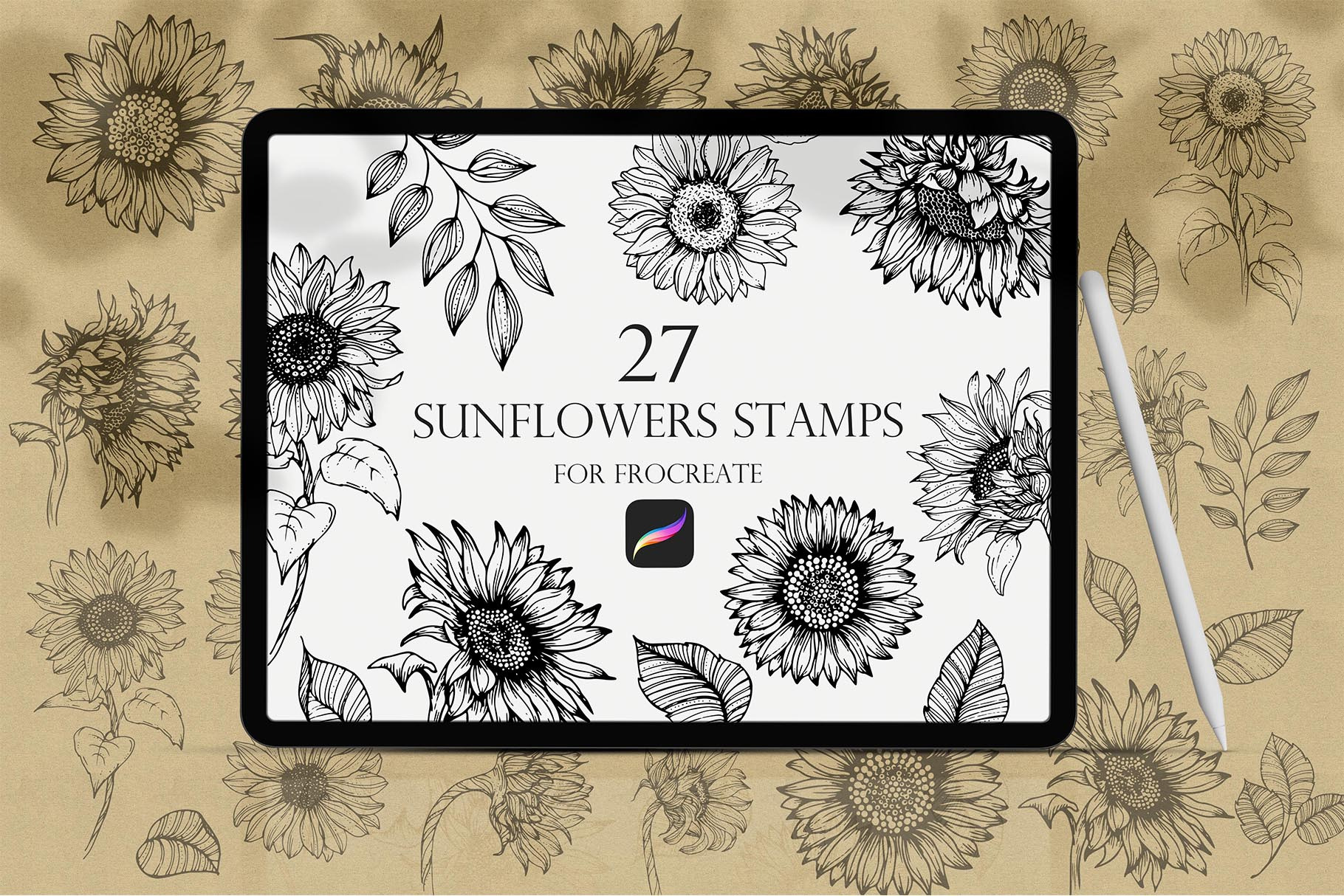 Sunflowers Procreate Stamps, a Brush Add-On by Dervik Art Store