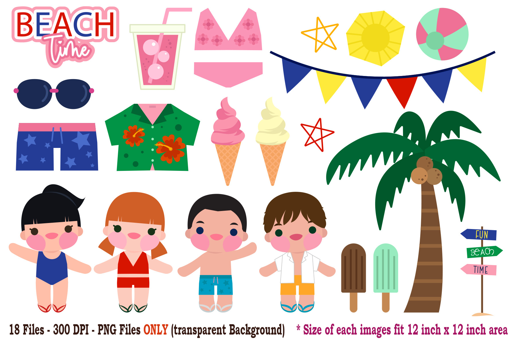 Beach Time Digital Clipart, an Object Illustration by Cozy Cat Design ...