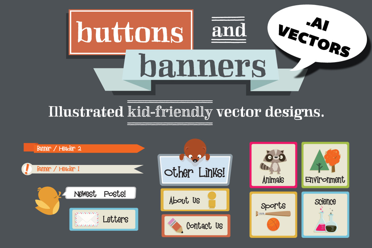 Hand Drawn Vector Buttons & Banners, a Templates & Theme by Rainy City ...