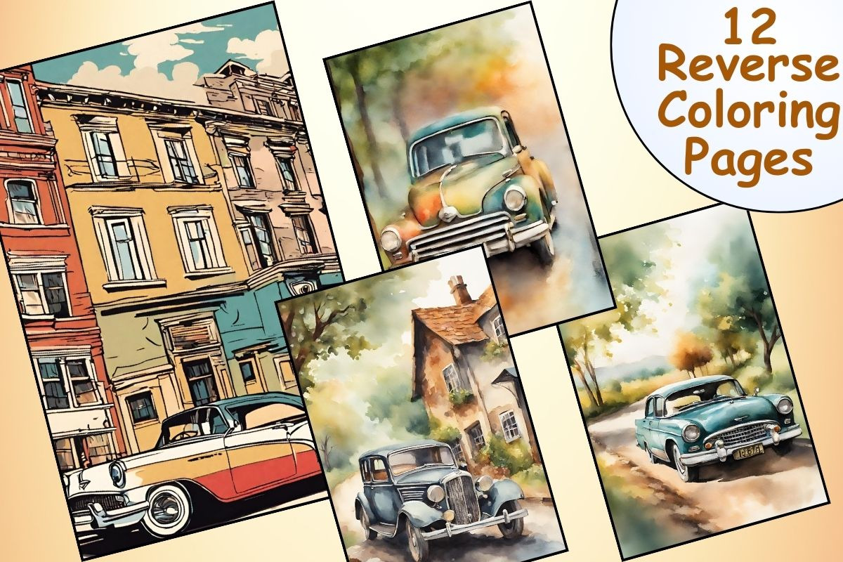 Vintage Cars Reverse Coloring Pages, an Illustration by Catchy Ideaz ...