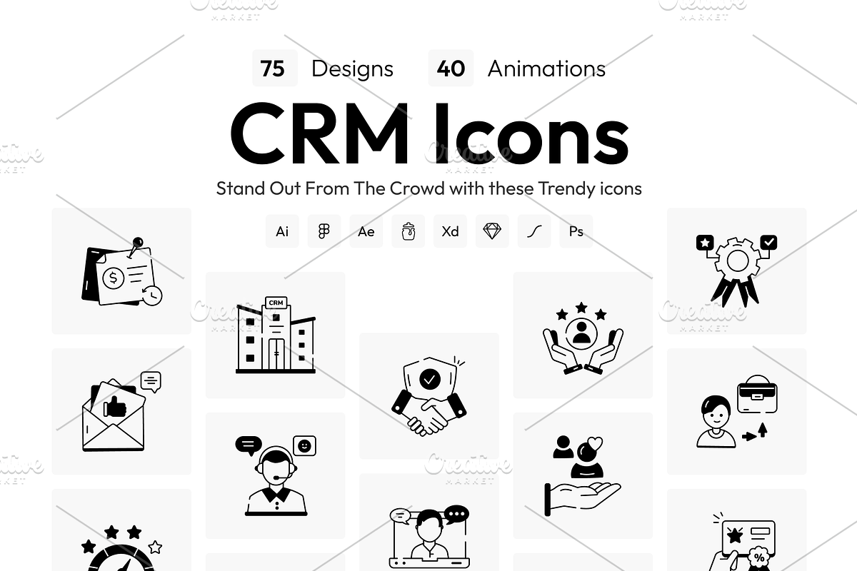 Animated Linear CRM Icons | Creative Market