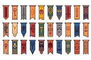 8 bit pixel heraldic pennant flags, a Decorative Illustration by Vector ...