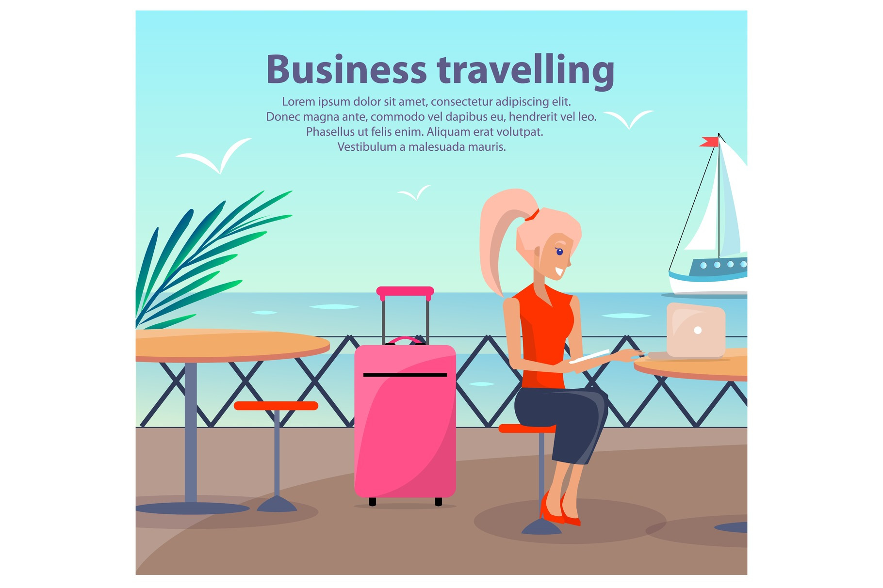 Business Travelling Woman Vector Illustration, a Person Illustration by ...