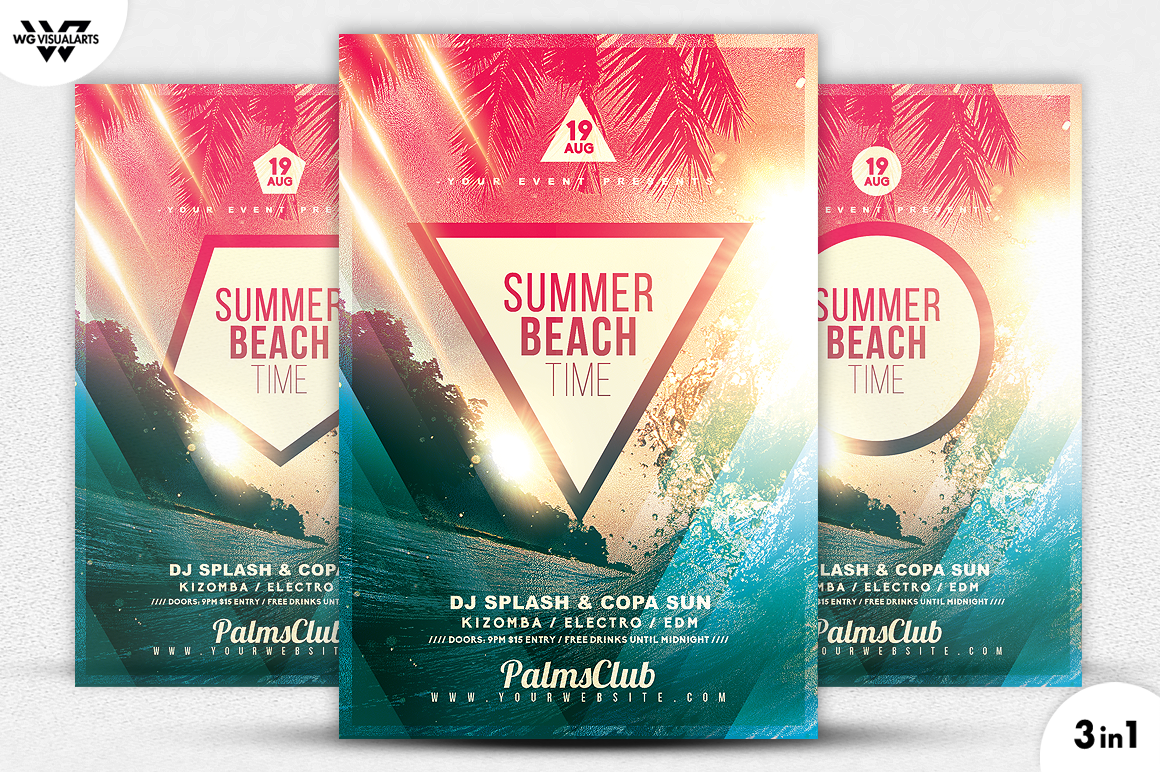 3in1 SUMMER BEACH Flyer Template, a Flyer Template by WG DESIGN