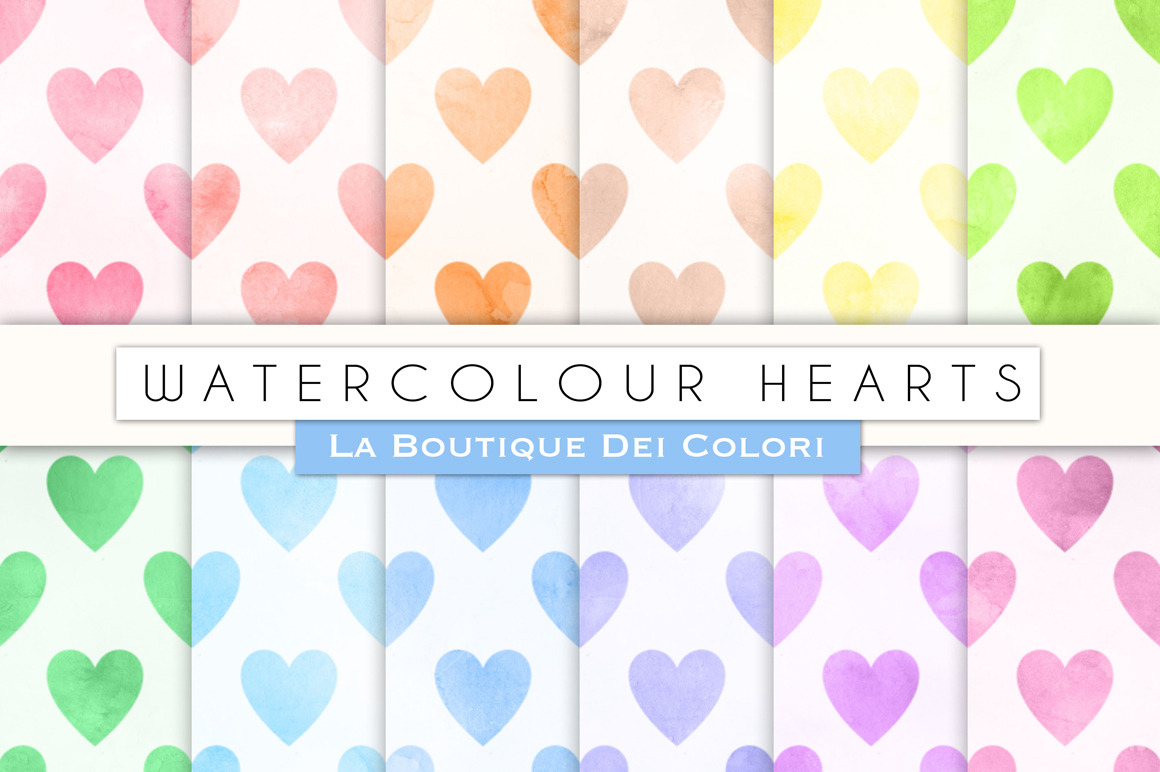 Watercolour Hearts Digital Papers, a Pattern Graphic by La Boutique dei ...