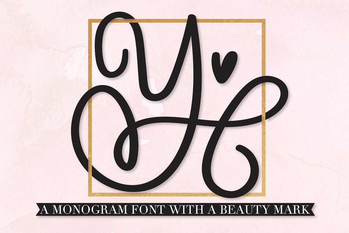 Scripty Monogram Font - With hearts, a Font by CraftyLittleNodes