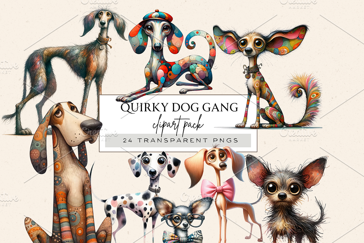 QUIRKY DOG GANG CLIPART PACK, an Animal Illustration by Daring Digies