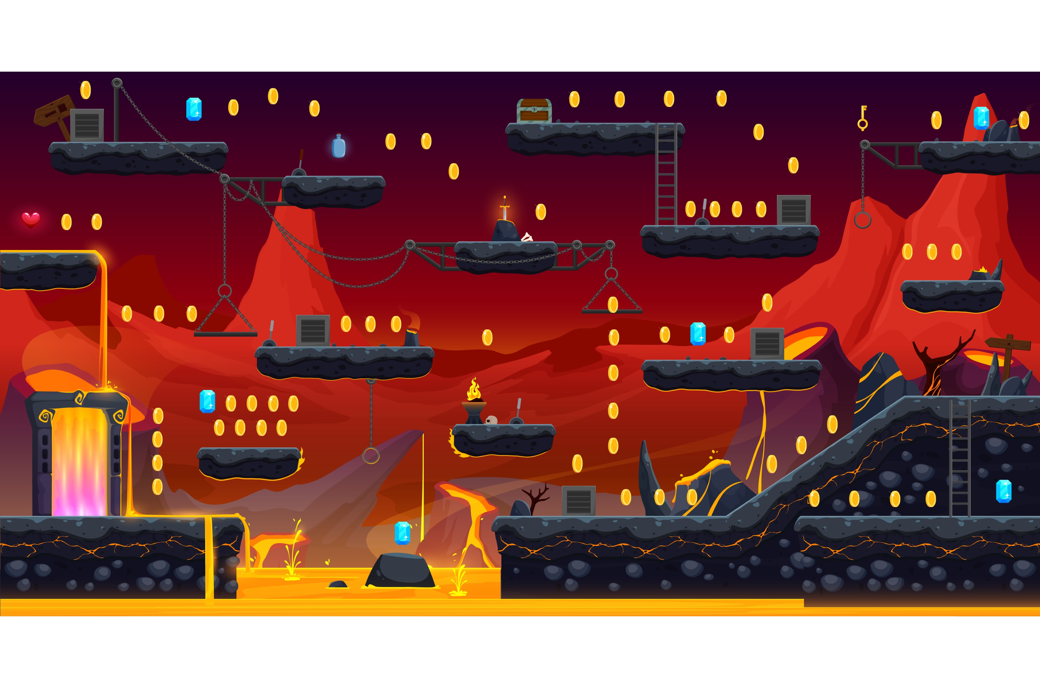 Arcade game volcano level map, a Seasonal Illustration by Vector Tradition