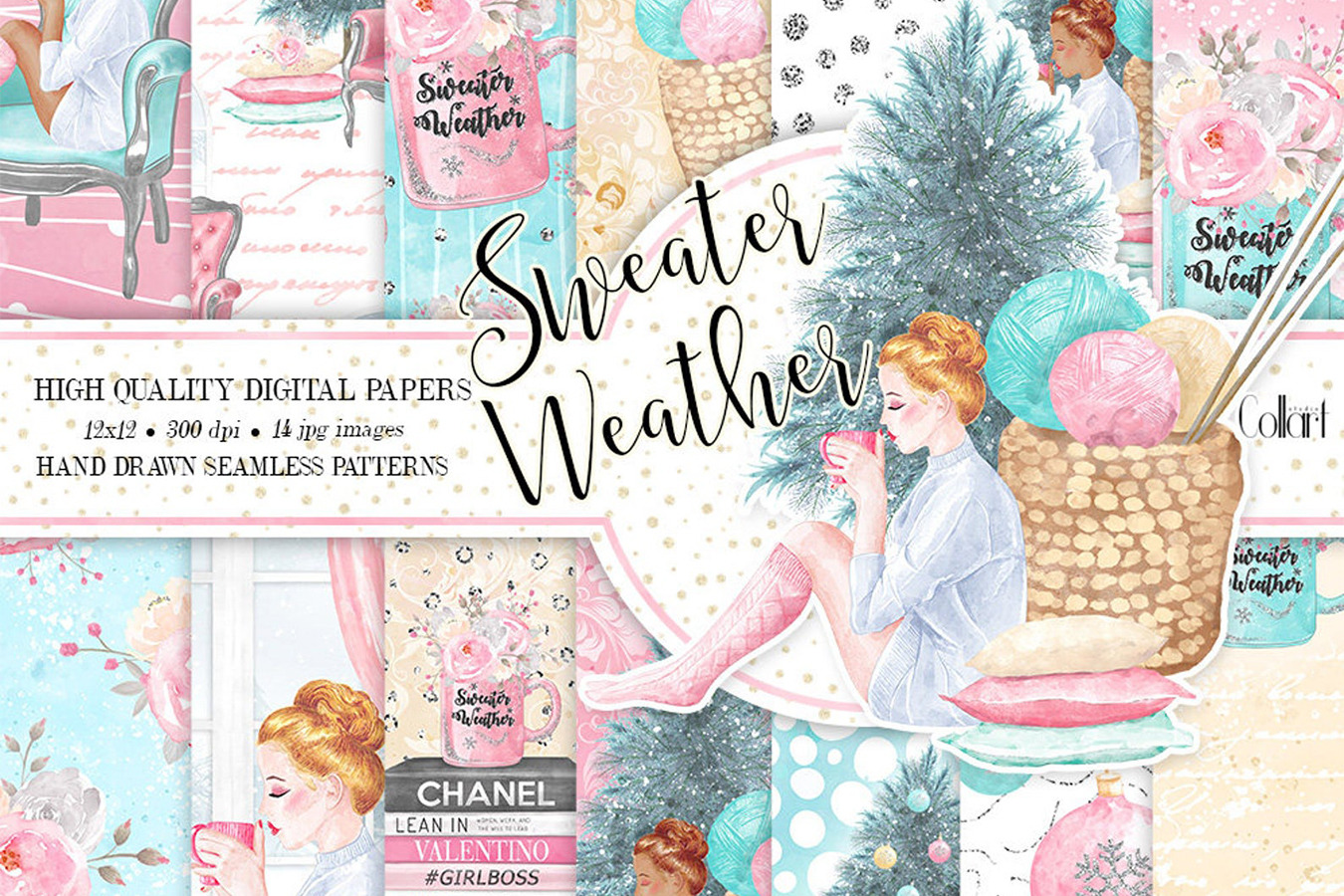 Winter Digital Paper, Cozy Christmas, a Pattern Graphic by Collart Studio