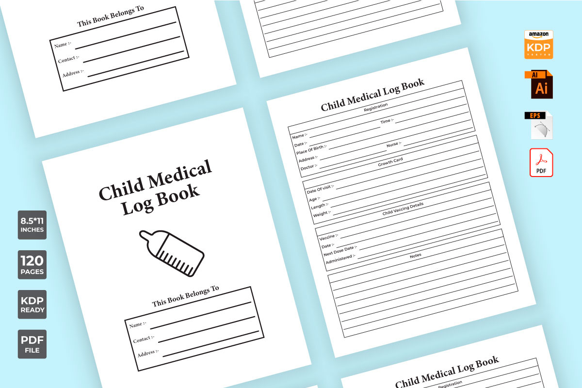 Child medical log book KDP interior