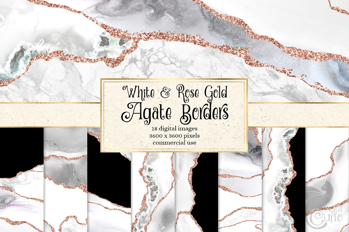 White and Rose Gold Agate Borders, a Texture Graphic by Digital Curio